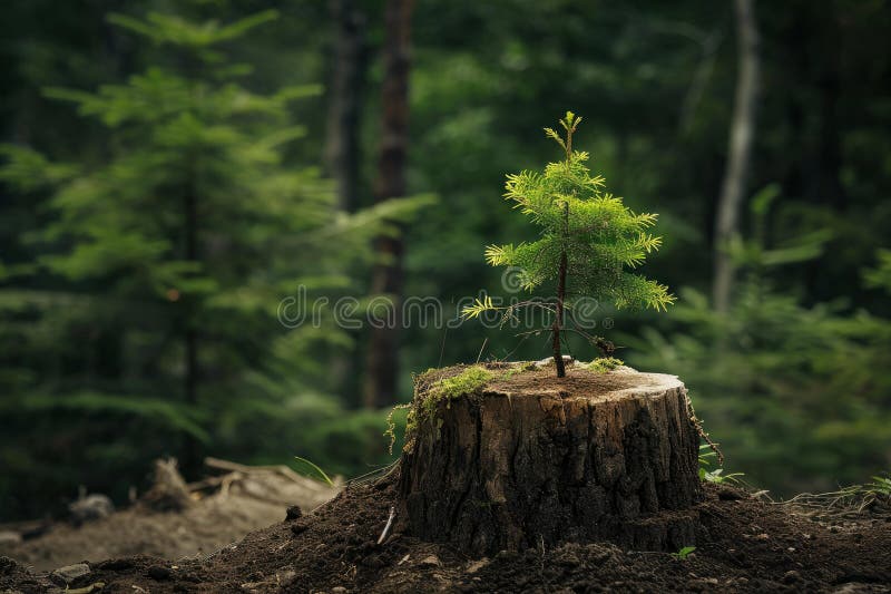 New Life Sprouting on an Old Stump Stock Illustration - Illustration of ...