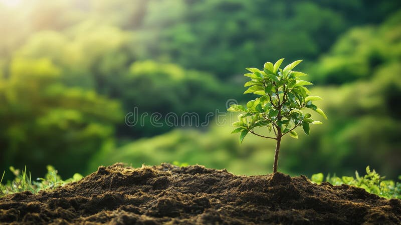 Young Tree Growing in Sunlight in a Forest Stock Illustration ...