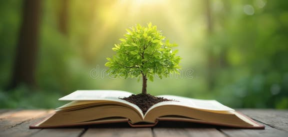 Young Tree Grows from Open Book. Education, Knowledge, Growth, Learning ...