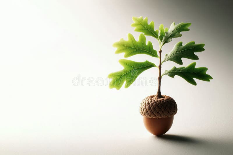 A Young Tree Grows from a Small Acorn. Space for Text. Stock Photo ...