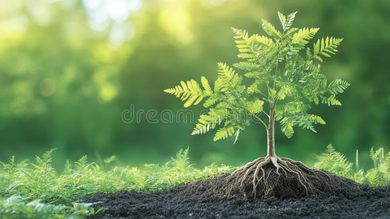 Young Tree With Roots In Forest Stock Illustration Illustration Of