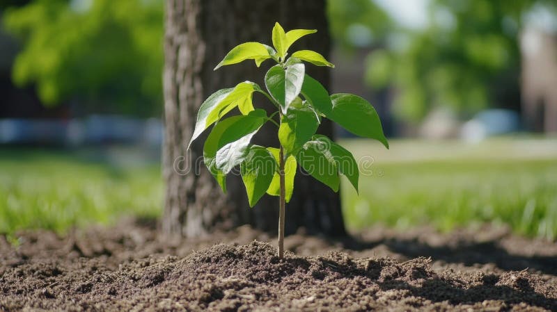 A Young Tree Sapling Growing Out of the Ground Stock Illustration ...