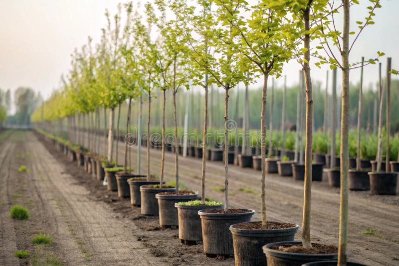 Young Tree Seedlings Nursery Neatly Planted Rows Stock Photos - Free ...