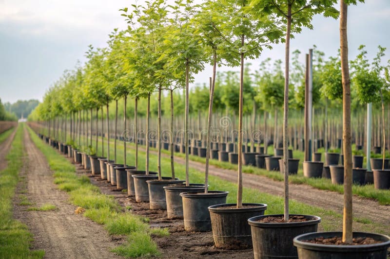 Young Tree Seedlings Nursery Neatly Planted Rows Stock Photos - Free ...