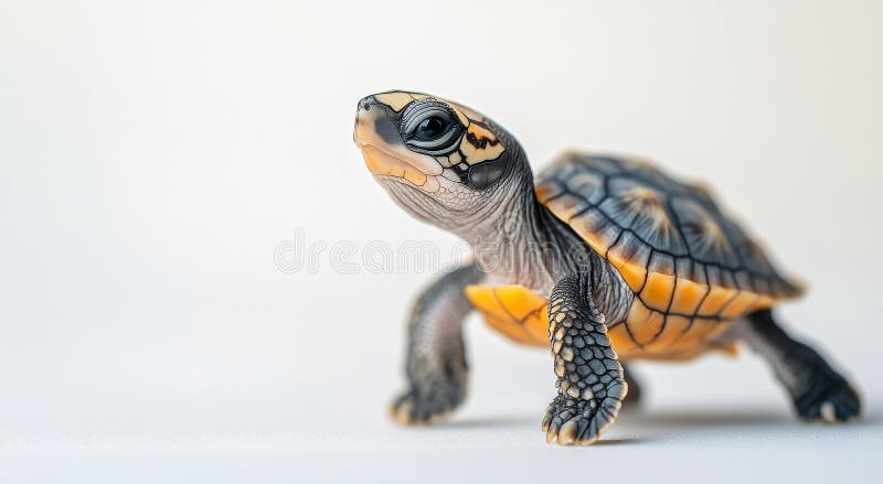 A Young Turtle Exploring Its Environment on a Light Background in a ...