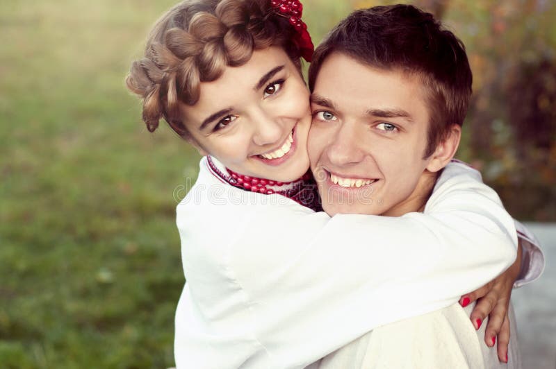Young Ukrainian Couple in Traditional Clothes Stock Image - Image of ...