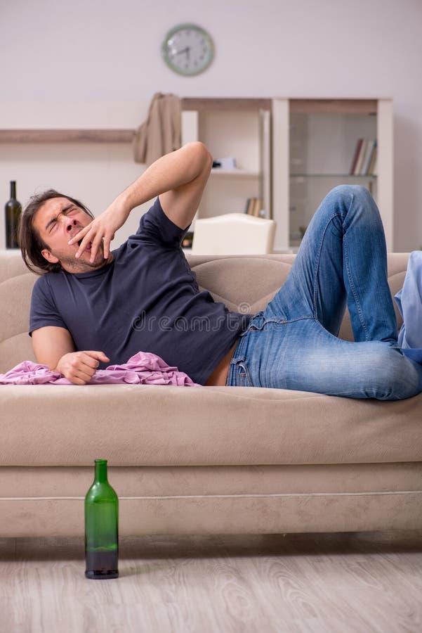 Young Unemployed Man Drinking Alcohol at Home Stock Image - Image of ...