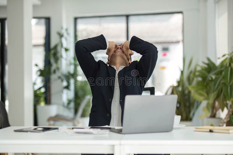 Young Unhappy Man Office Worker Feeling Bored at Work, Looking at ...