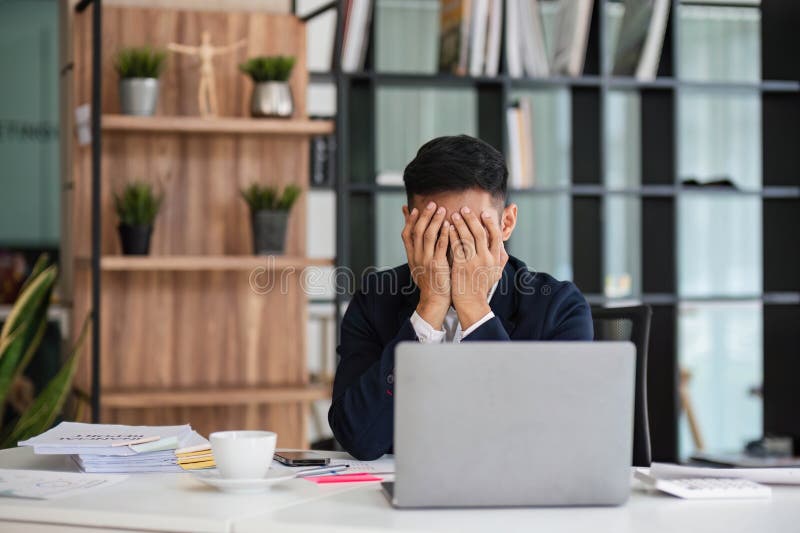 Young Unhappy Man Office Worker Feeling Bored at Work, Looking at ...