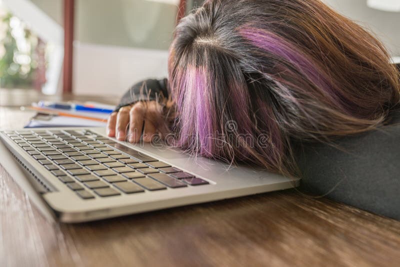 Young University Student Sleeping on Laptop in Class Stock Photo ...