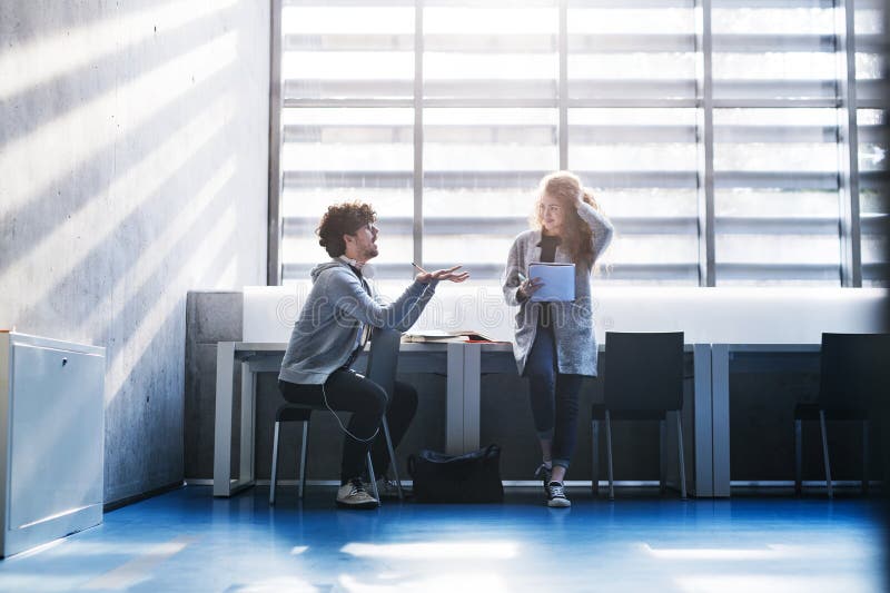Young University Students Studying Togeter in Library, Talking ...