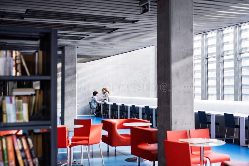 Young University Students Studying Togeter in Library, Talking ...