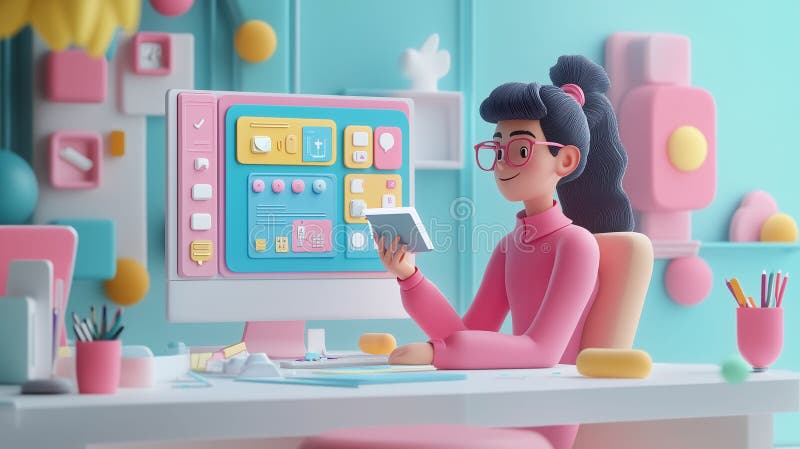 A Young UX UI Designer Works Diligently in a Bright and Colorful ...