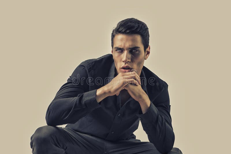 Young Vampire Man with Black Leather Jacket Stock Image - Image of ...