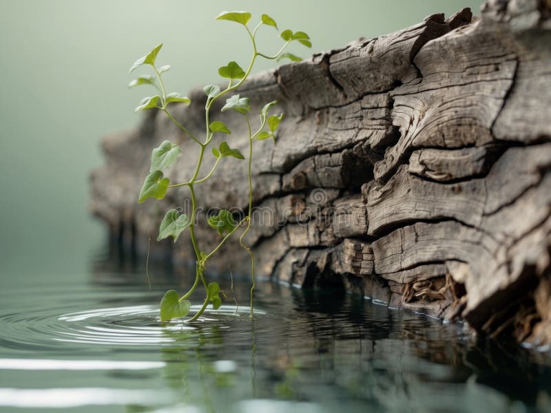 Young Vine Sprouting from Ancient Wood in Water Stock Image - Image of ...