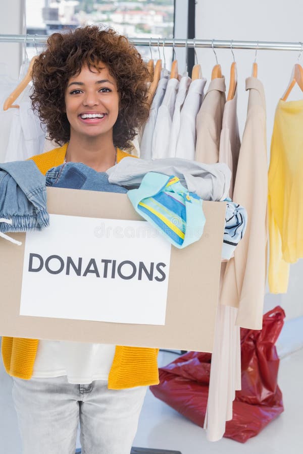 Young Volunteer Holding Clothes Donation Box Stock Image - Image of ...