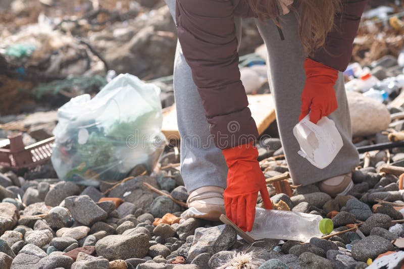 Young Volunteer Remove Garbage Plastic and Paper Waste Bottles Trash ...