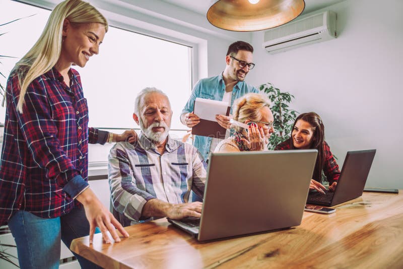 Volunteers Help Senior People on the Computer Stock Photo - Image of ...