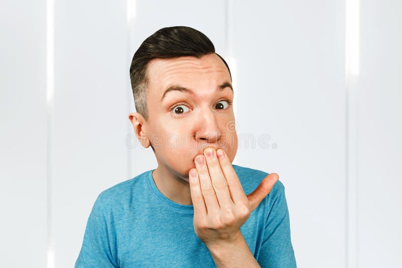 Young Vomiting Guy Hold Back Nausea with Pout Cheeks Stock Photo ...