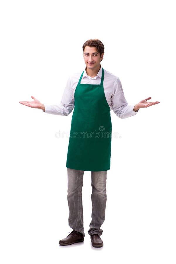 The Young Waiter Isolated on White Background Stock Photo - Image of ...