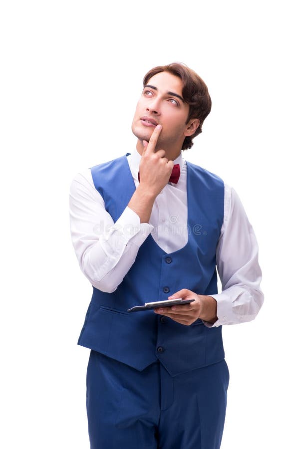 The Young Waiter Isolated on White Background Stock Photo - Image of ...