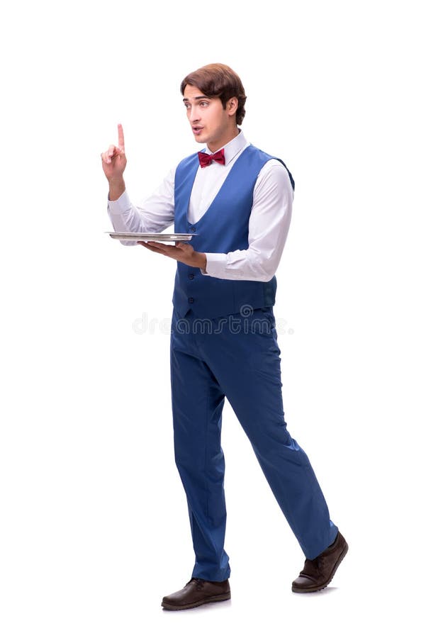 The Young Waiter Isolated on White Background Stock Image - Image of ...