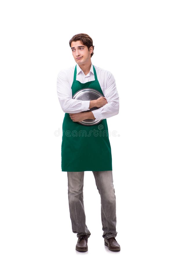 The Young Waiter Isolated on White Background Stock Photo - Image of ...