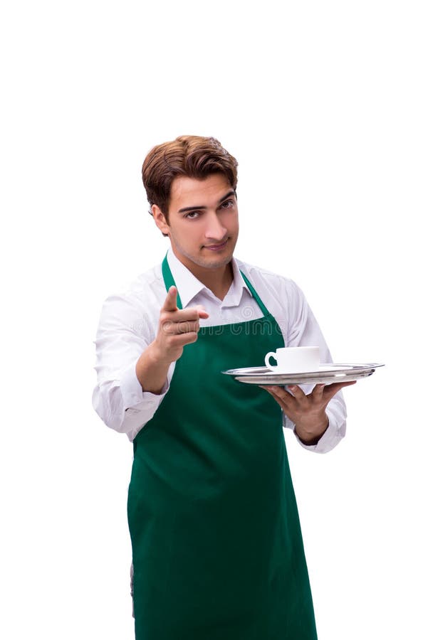 The Young Waiter Isolated on White Background Stock Image - Image of ...