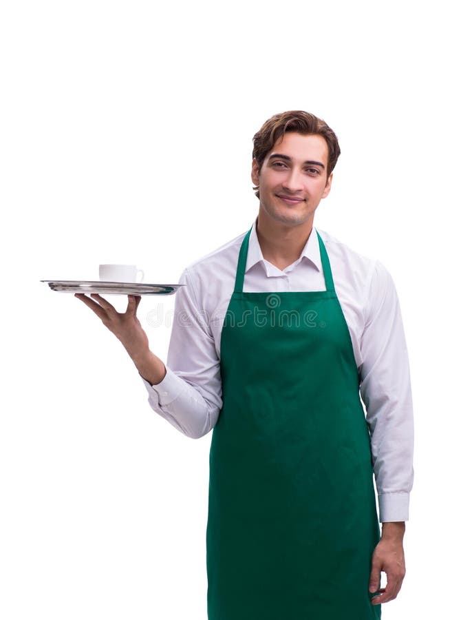 The Young Waiter Isolated on White Background Stock Photo - Image of ...