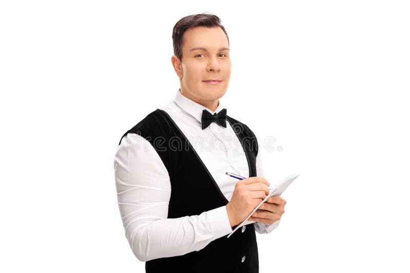 Young Waiter Writing an Order in a Notepad Stock Image - Image of ...