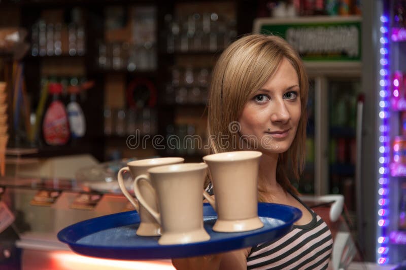 Young Waitress stock photo. Image of beautiful, restaurant - 33585156