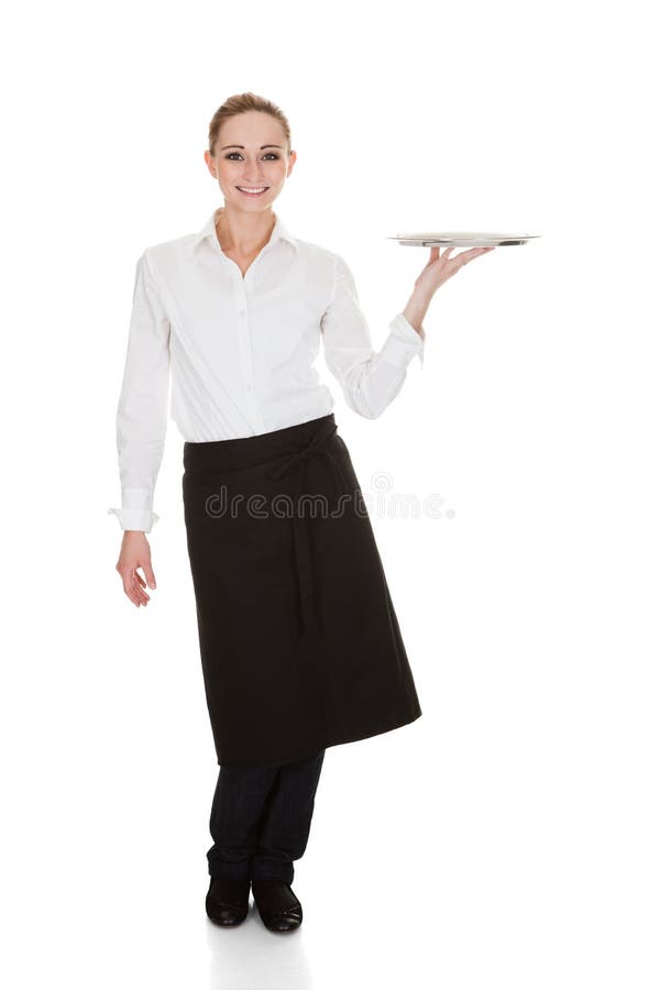 Young Waitress Holding Tray Stock Photo - Image of catering, isolated ...