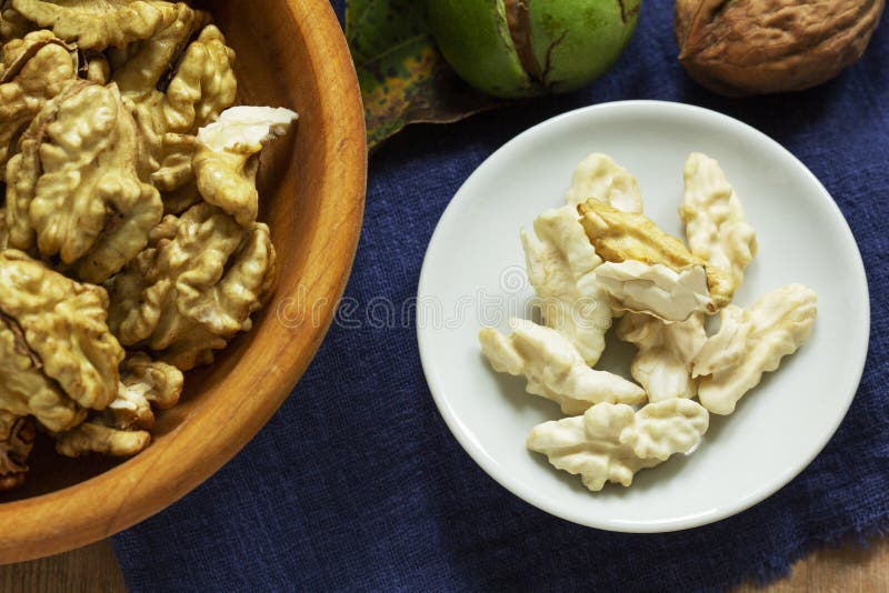 Young Walnuts Shelled Shell Walnut Leaves Rustic Style Stock Photos ...