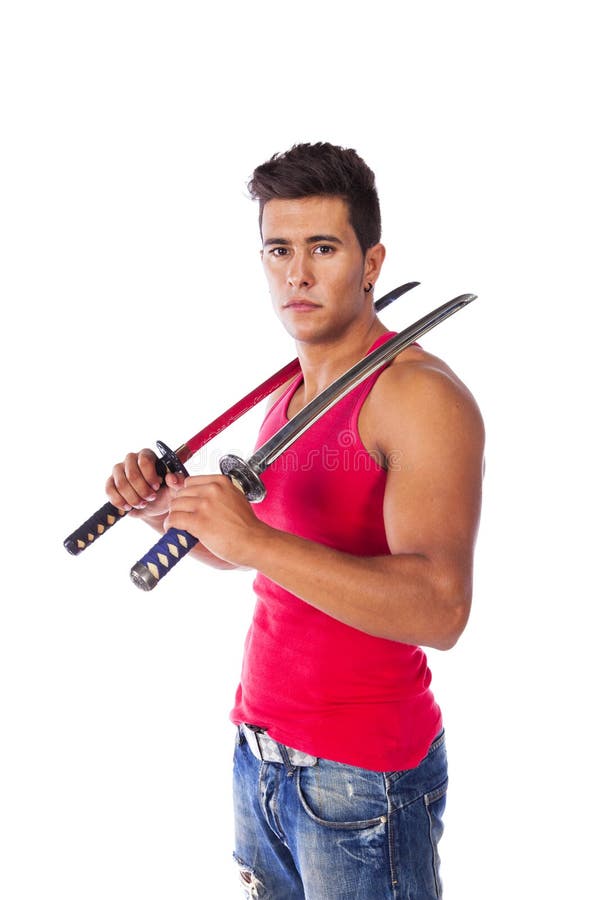 Strong Warrior with Ninja Swords Stock Photo - Image of athlete, killer ...