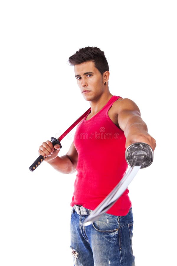 Strong Warrior with Ninja Swords Stock Photo - Image of athlete, killer ...