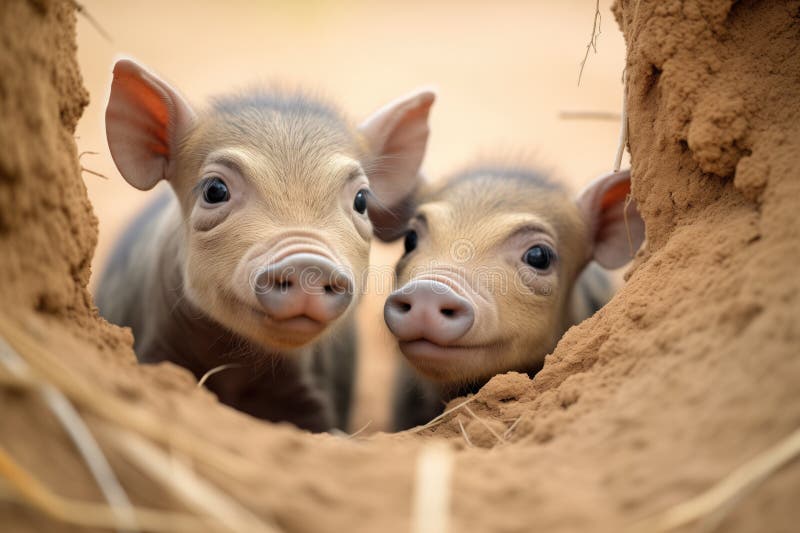 Young Warthog Piglets in a Burrow Stock Photo - Image of warthogs ...