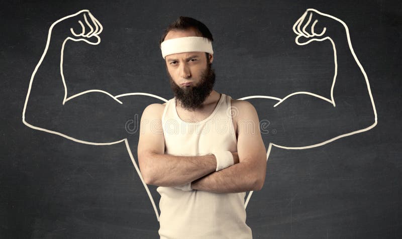 Young Weak Man with Drawn Muscles Stock Photo - Image of human, funny ...