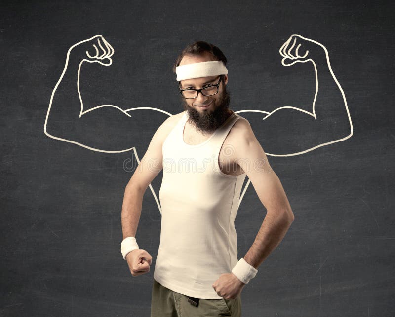 Young Weak Man with Drawn Muscles Stock Photo - Image of imagine ...