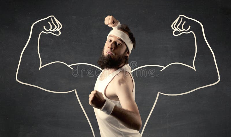 Young Weak Man with Drawn Muscles Stock Photo - Image of exercise ...