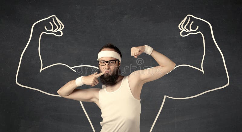 Young Weak Man with Drawn Muscles Stock Photo - Image of imagine ...