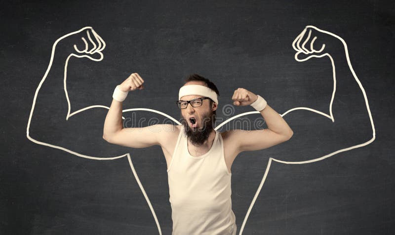 Young Weak Man with Drawn Muscles Stock Photo - Image of drawn ...