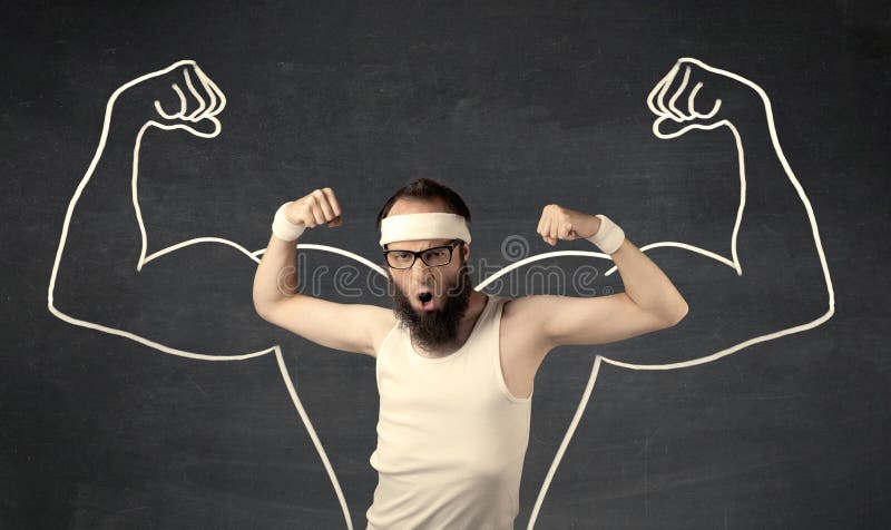 Young Weak Man with Drawn Muscles Stock Photo - Image of exercise ...