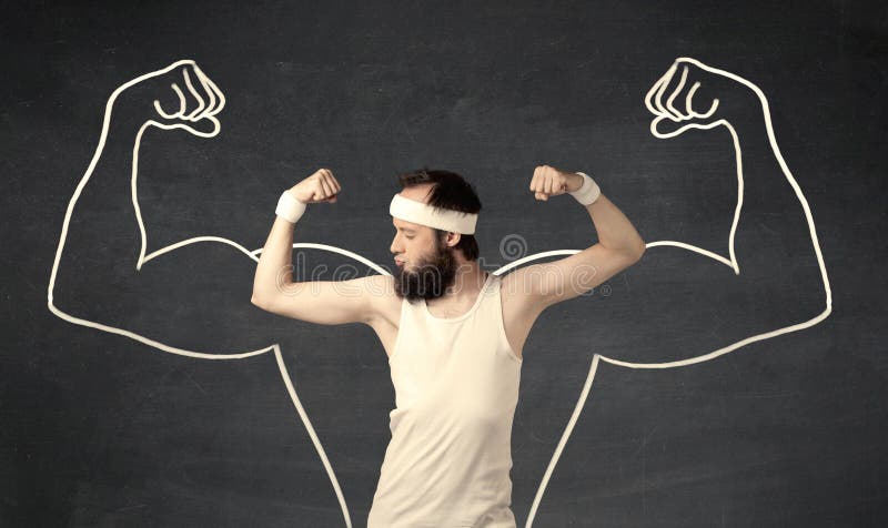 Young Weak Man with Drawn Muscles Stock Photo - Image of muscles ...