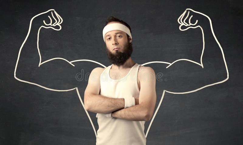 Young Weak Man with Drawn Muscles Stock Image - Image of background ...