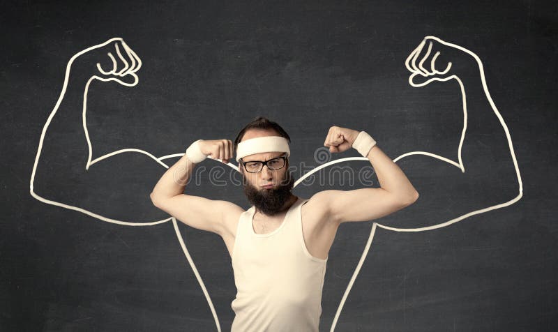 Young Weak Man with Drawn Muscles Stock Photo - Image of muscles ...