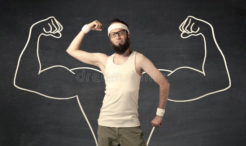 Young Weak Man with Drawn Muscles Stock Image - Image of male, muscle ...