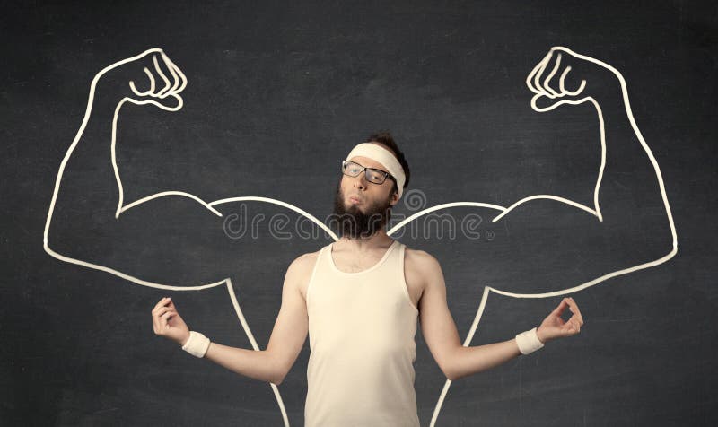Young Weak Man with Drawn Muscles Stock Image - Image of drawn, adult ...