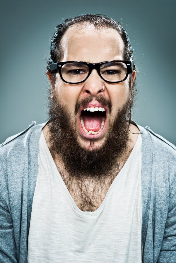 Young Weird Man Shouting at Camera Stock Photo - Image of fine, beard ...