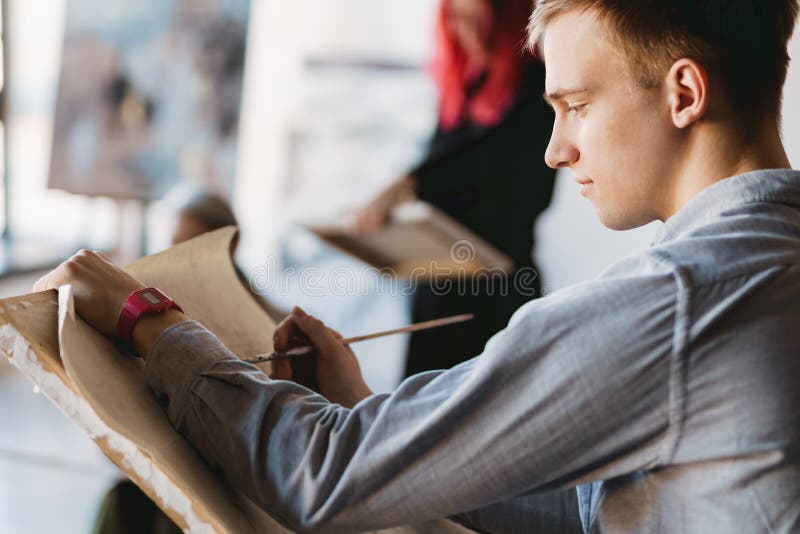 Young White Students Drawing during Class in Art School Stock Image ...