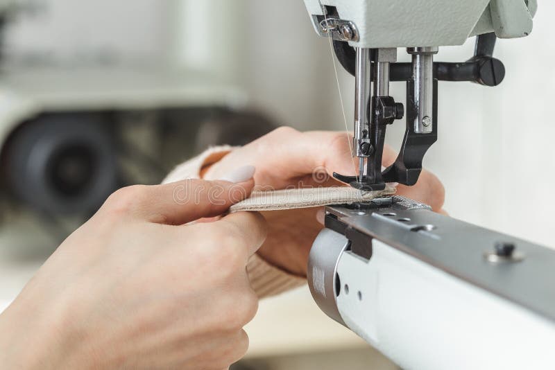 Woman Stitching Leather Using a Sewing Machine Stock Image - Image of ...